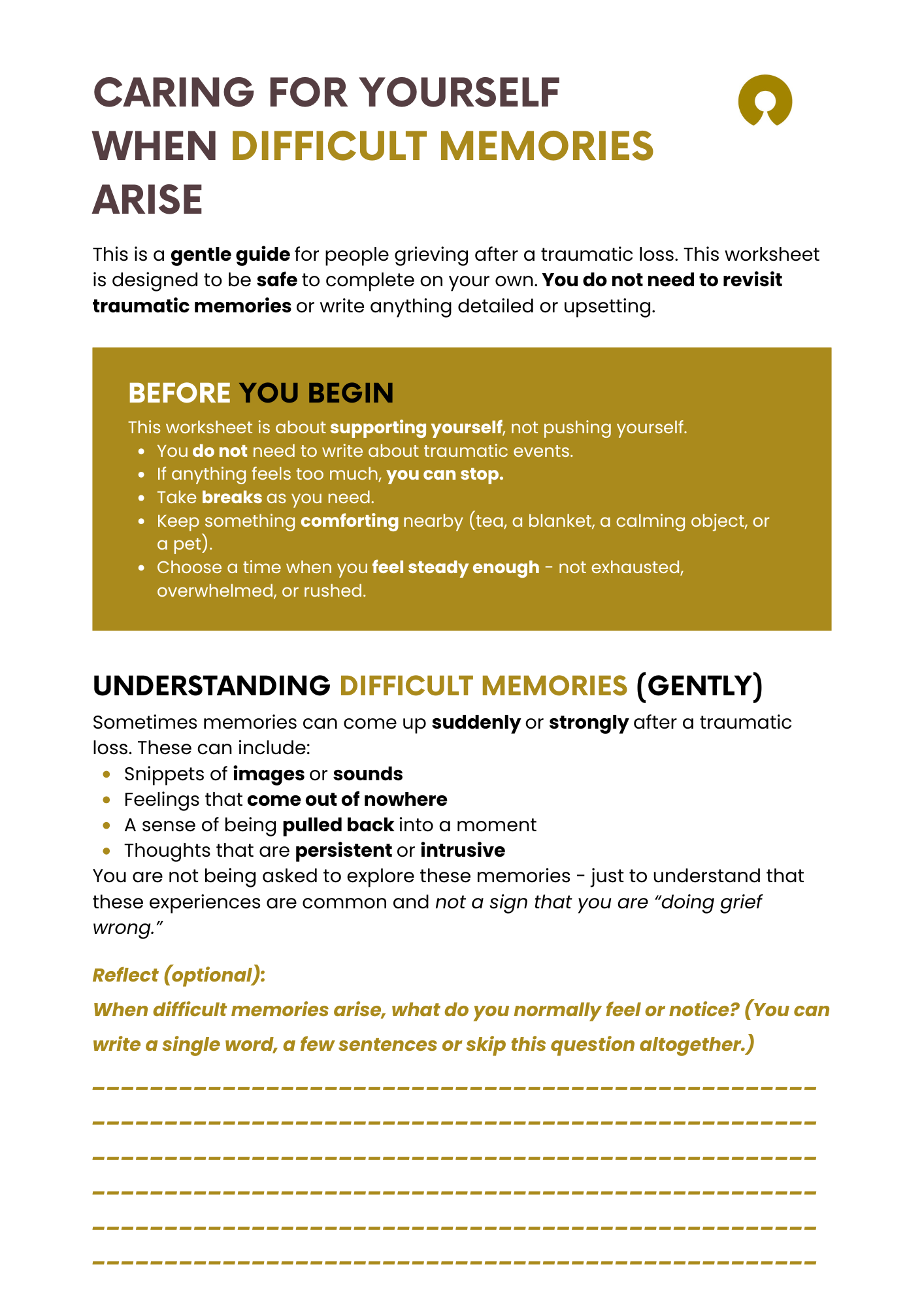 Free Grief Worksheets (PDF): Support for Grief and Loss - The Loss ...